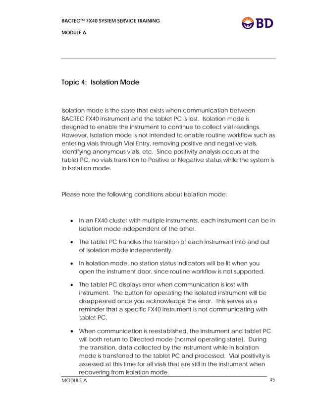 BD BACTEC FX40 system service training | PDF
