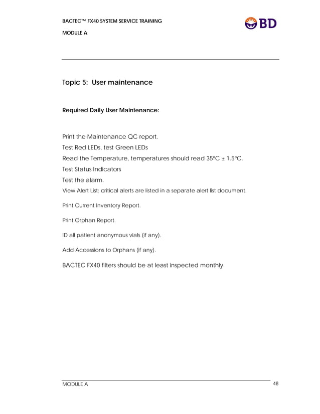 BD BACTEC FX40 system service training | PDF