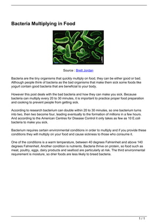 Bacteria Multiplying in Food | PDF | Nutrition | Healthy Living