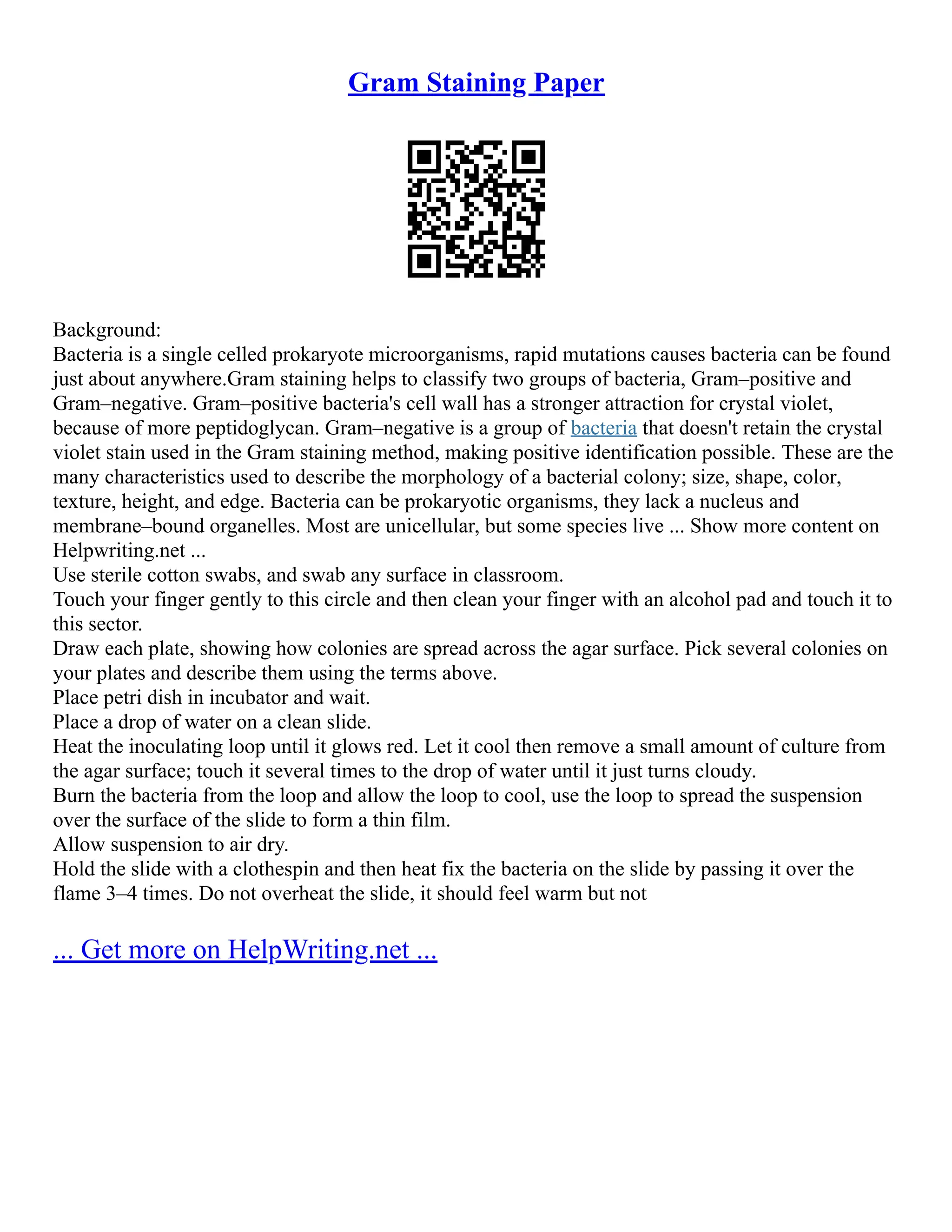 Bacteria Classification By Gram Staining Essay | PDF
