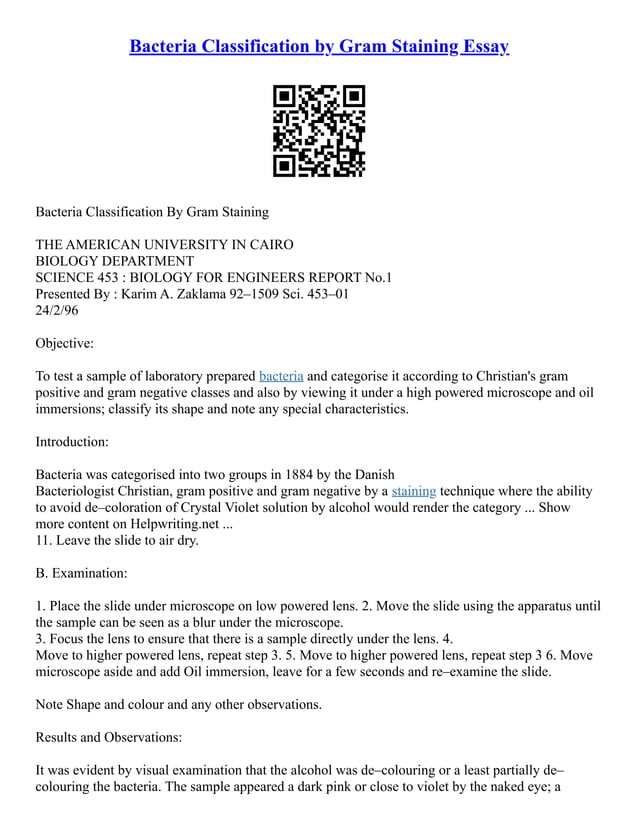 Bacteria Classification By Gram Staining Essay | PDF