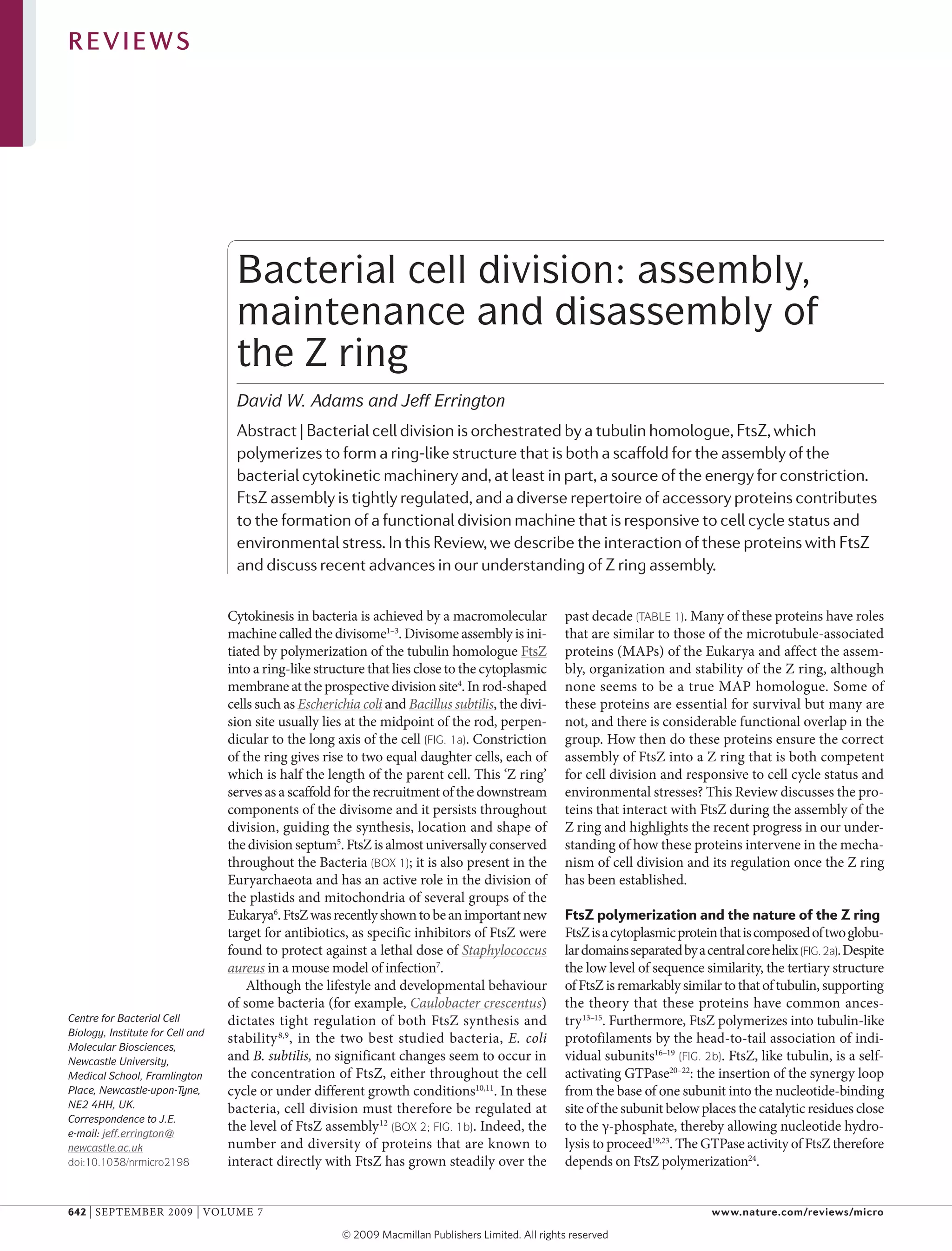 Bacterial cell division-_assembly_maintenance_and_disassembly_of_the_z ...