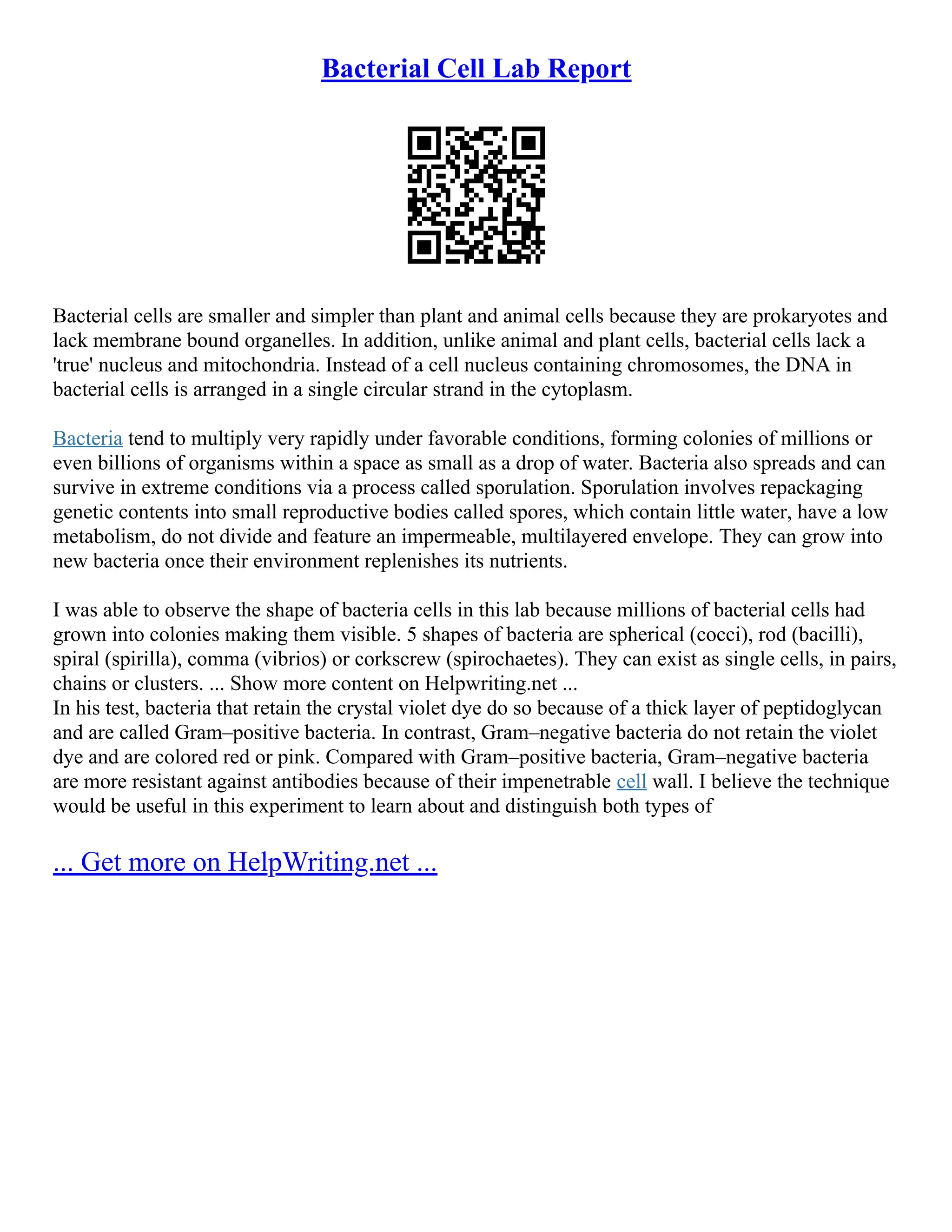 Bacterial Cell Lab Report | PDF