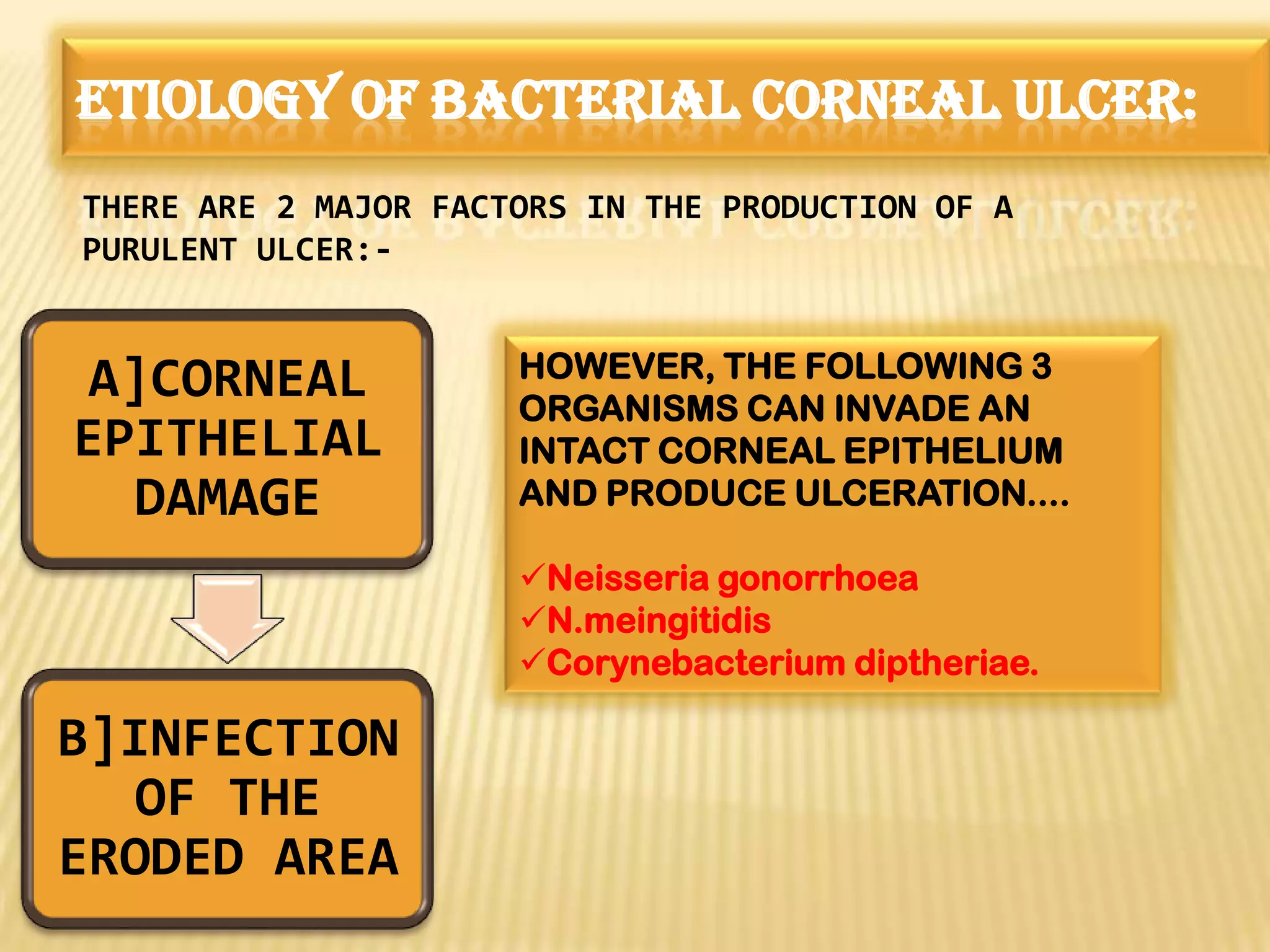 Bacterial corneal ulcer (Etilogy, pathogenesis, pathology & clinical ...