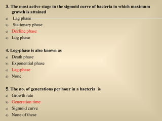 Bacterial Growth Curve, typical microbial growth pattern.ppt
