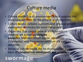Bacterial culture media by sworna | PPTX