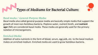 bacterial culture media | PPTX | Chemistry | Science