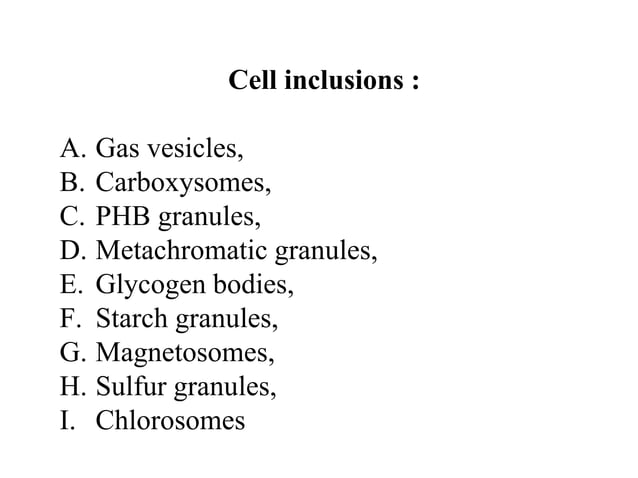 Bacterial cytology cell inclusions | PPTX | Chemistry | Science
