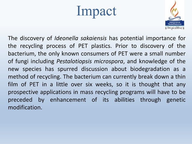 Bacterial degradation of plastic | PPTX | Chemistry | Science