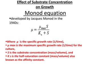 Bacterial growth curve monods equation | PPTX