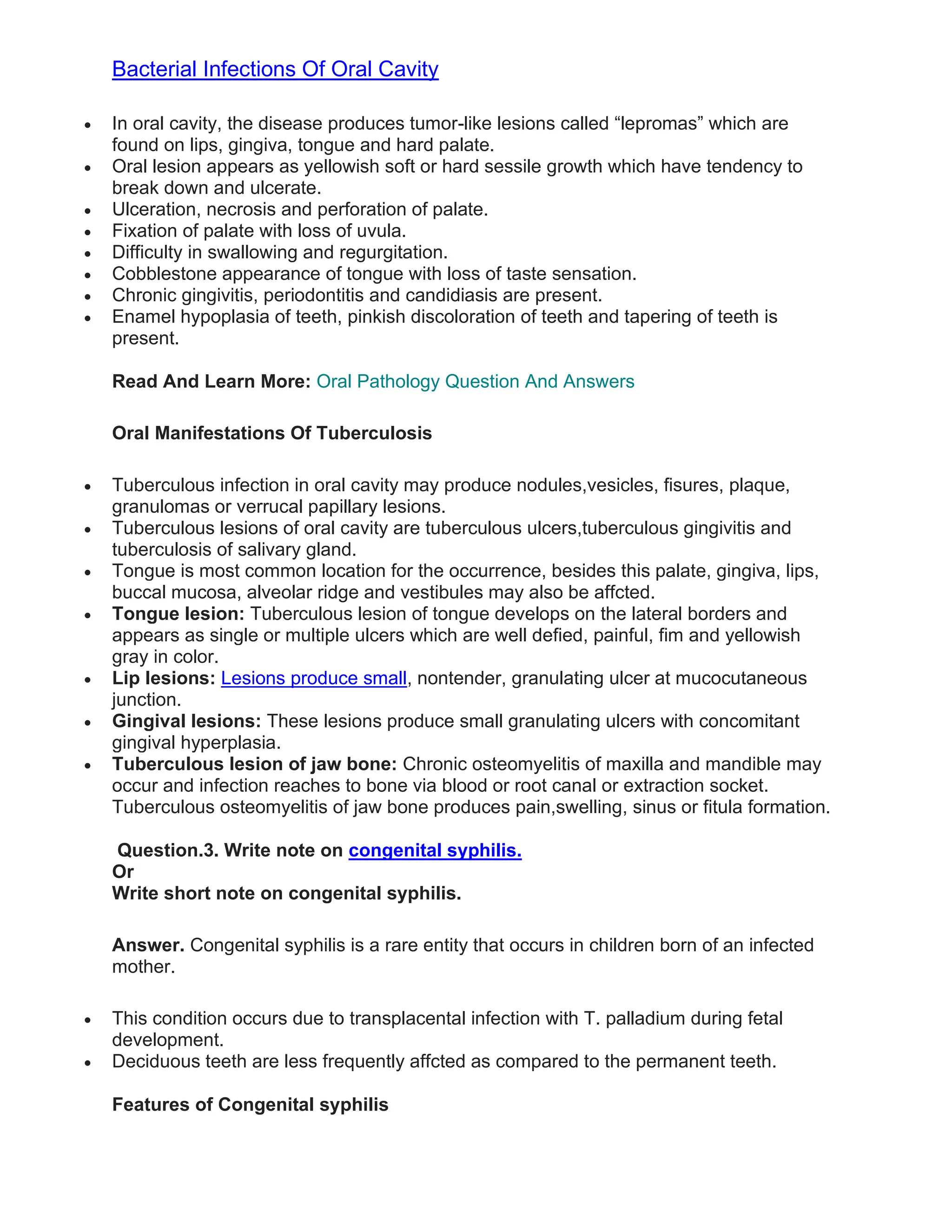 Bacterial Infections of the Oral Mucosa | PDF