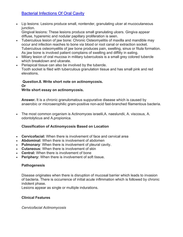 Bacterial Infections of the Oral Mucosa | PDF