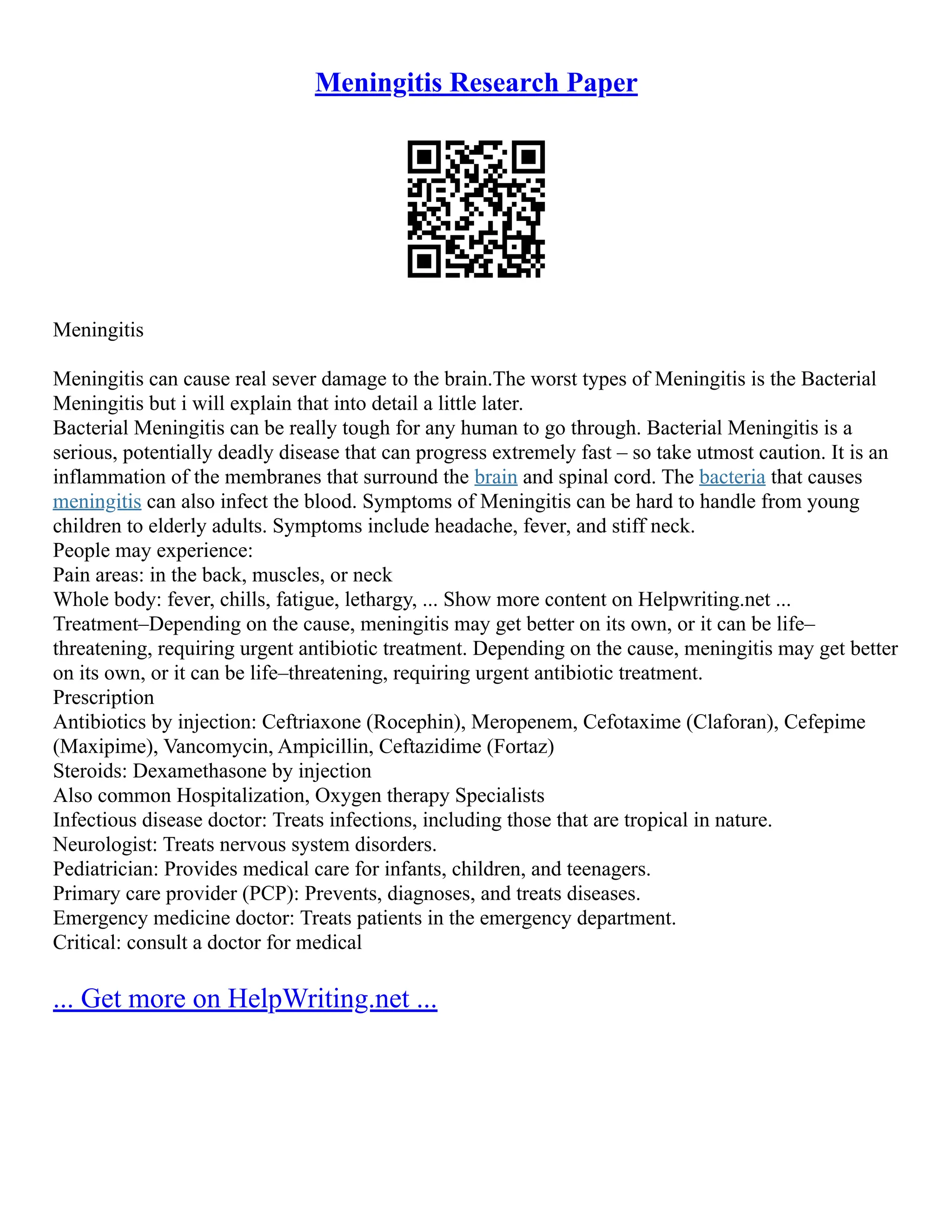 Bacterial Meningitis | PDF