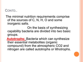 Bacterial nutrition and its component | PPTX