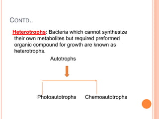 Bacterial nutrition and its component | PPTX