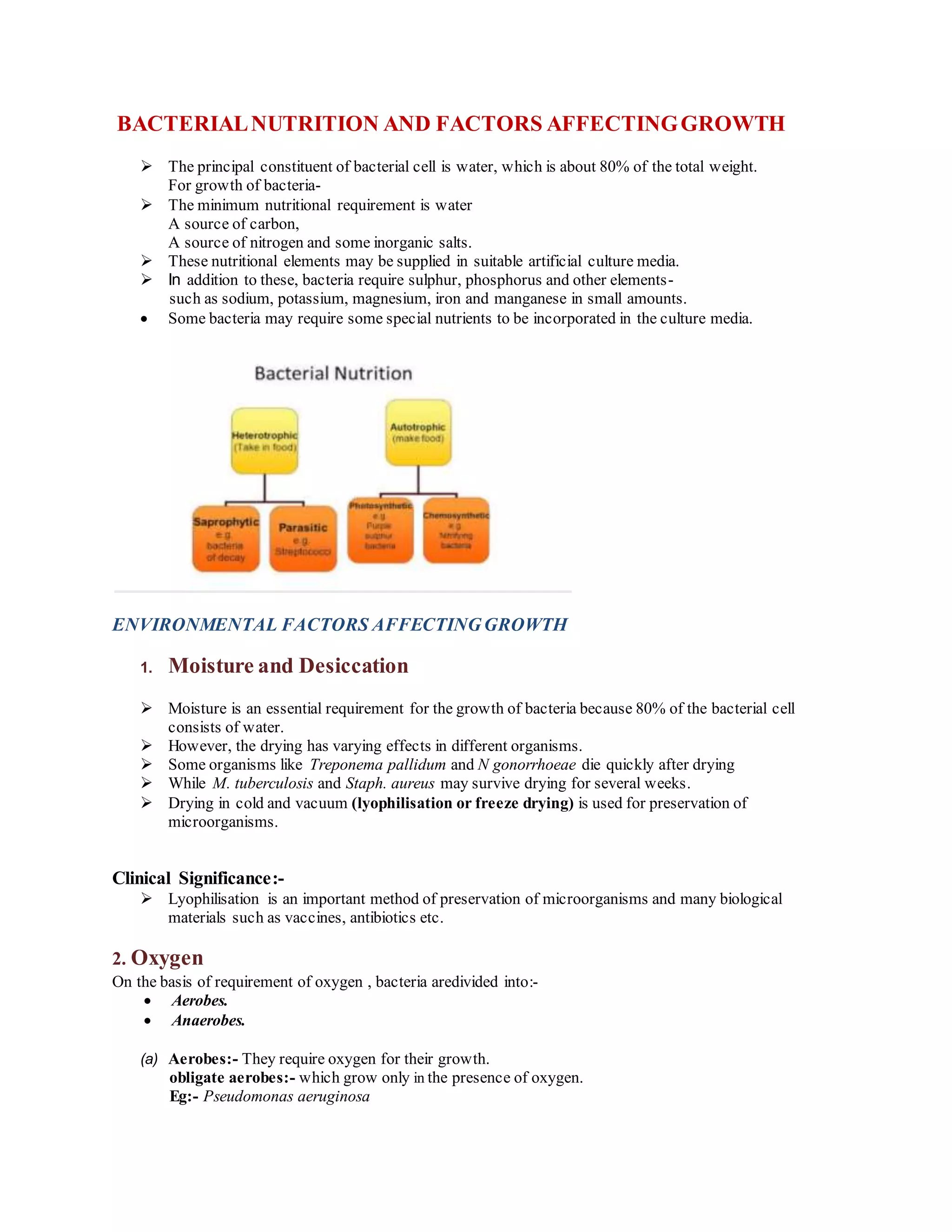 Bacterial nutrition and Factors affecting growth factors | DOCX