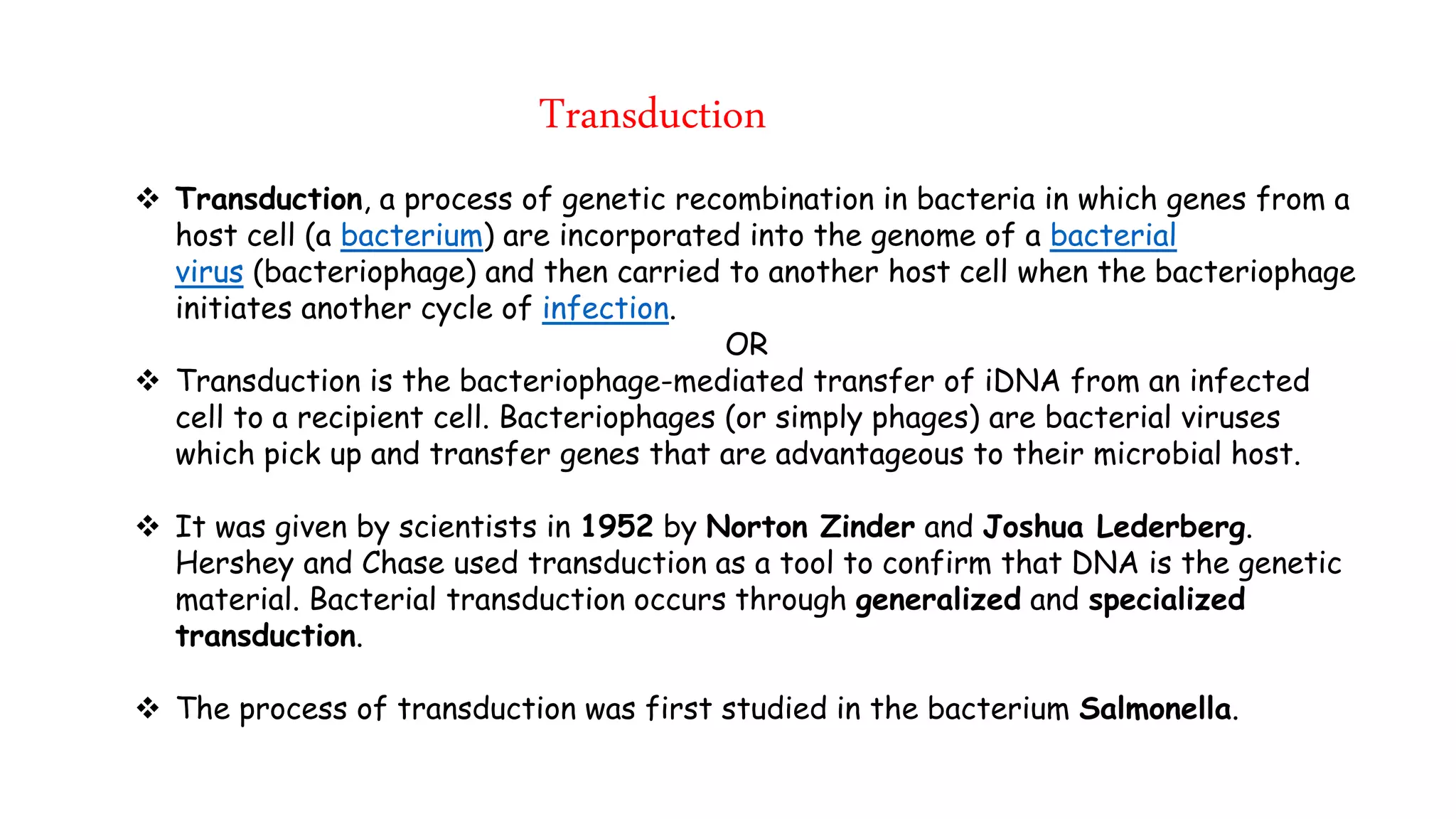 Bacterial transduction (Bacterial genetic recombination) | PPT