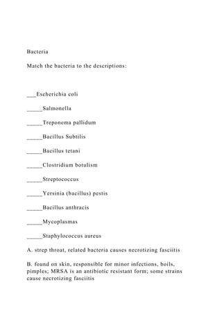 BacteriaMatch the bacteria to the descriptions___Es.docx