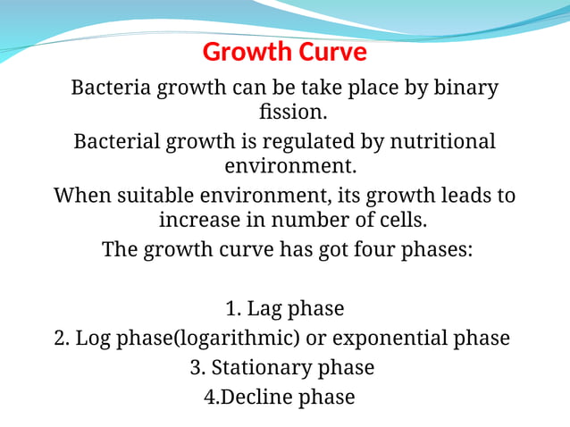 Bacteriology - growth curve-lag ,log , stationary, death phase | PPT
