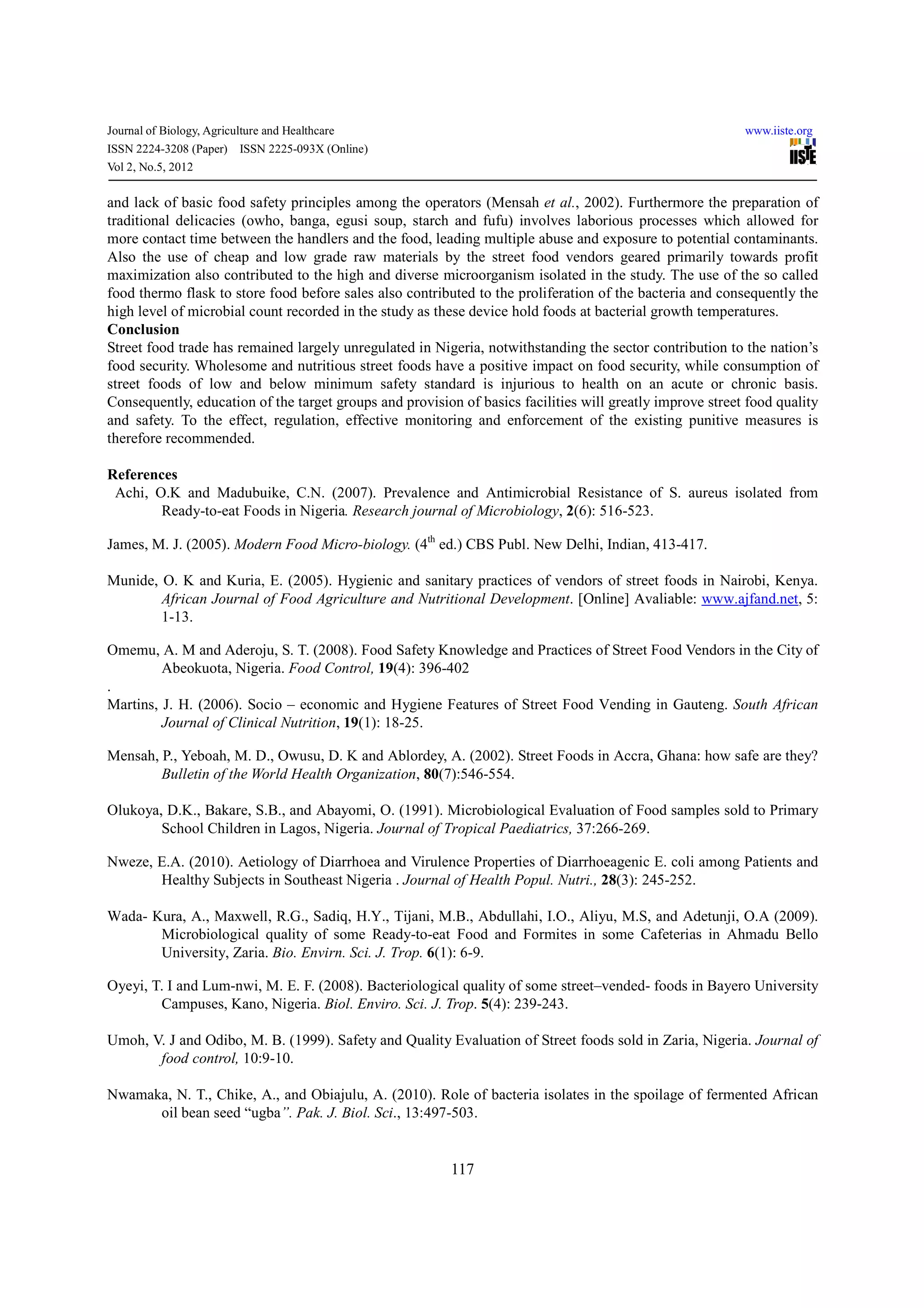 Bacteriological quality and safety of street vended foods in delta ...