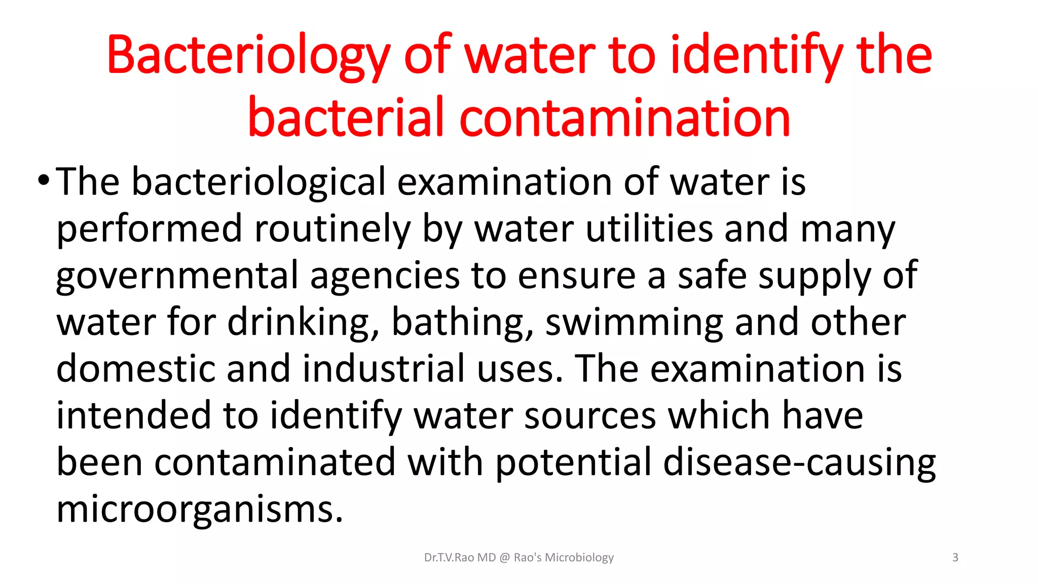 BACTERIOLOGY OF WATER AND ANALYSIS - BASICS | PPTX