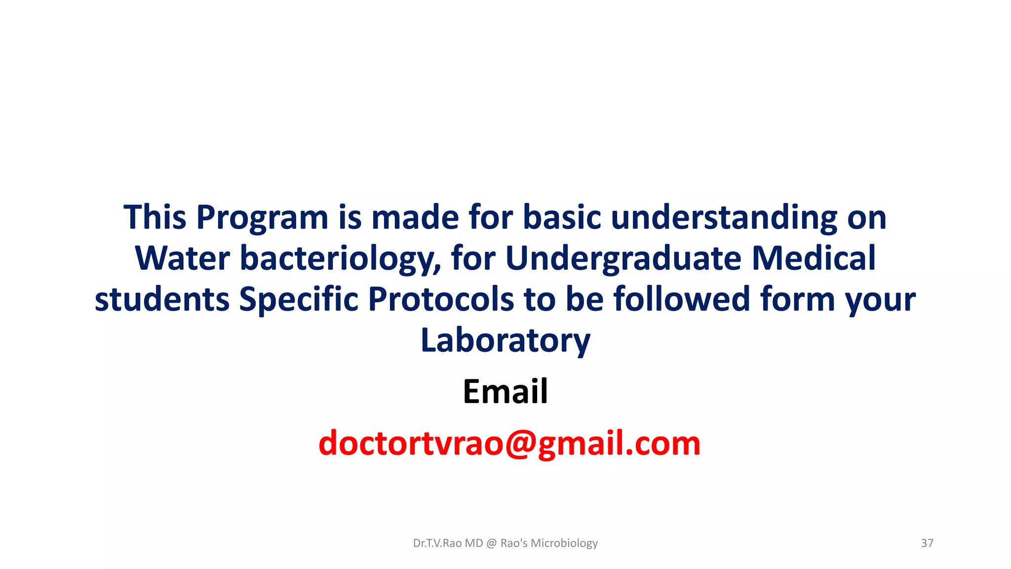 BACTERIOLOGY OF WATER AND ANALYSIS - BASICS | PPTX