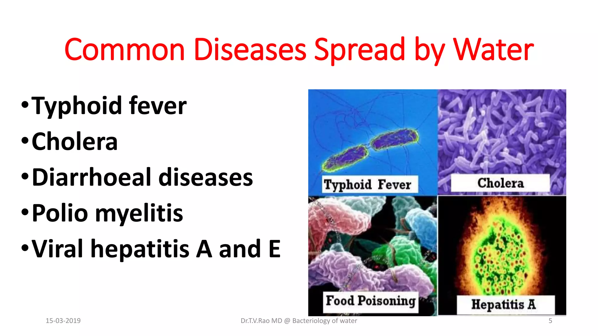 BACTERIOLOGY OF WATER basics by Dr.T.V.Rao MD | PPTX