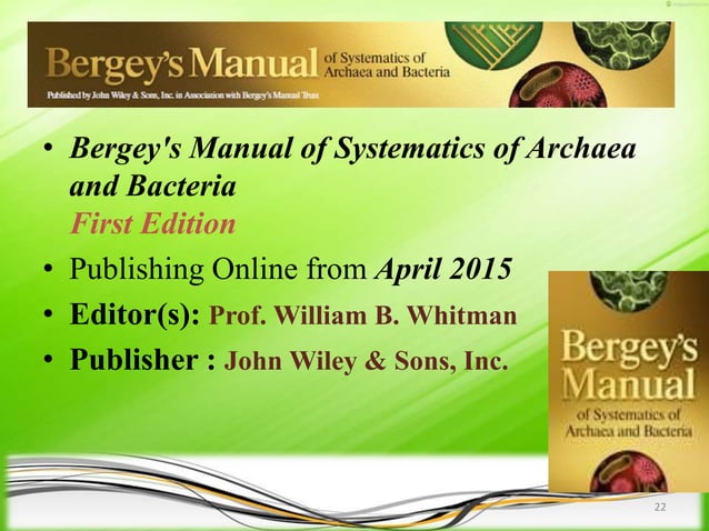 Taxonomy of Bacteria, Bergey's Manual of Systematic Bacteriology and ...