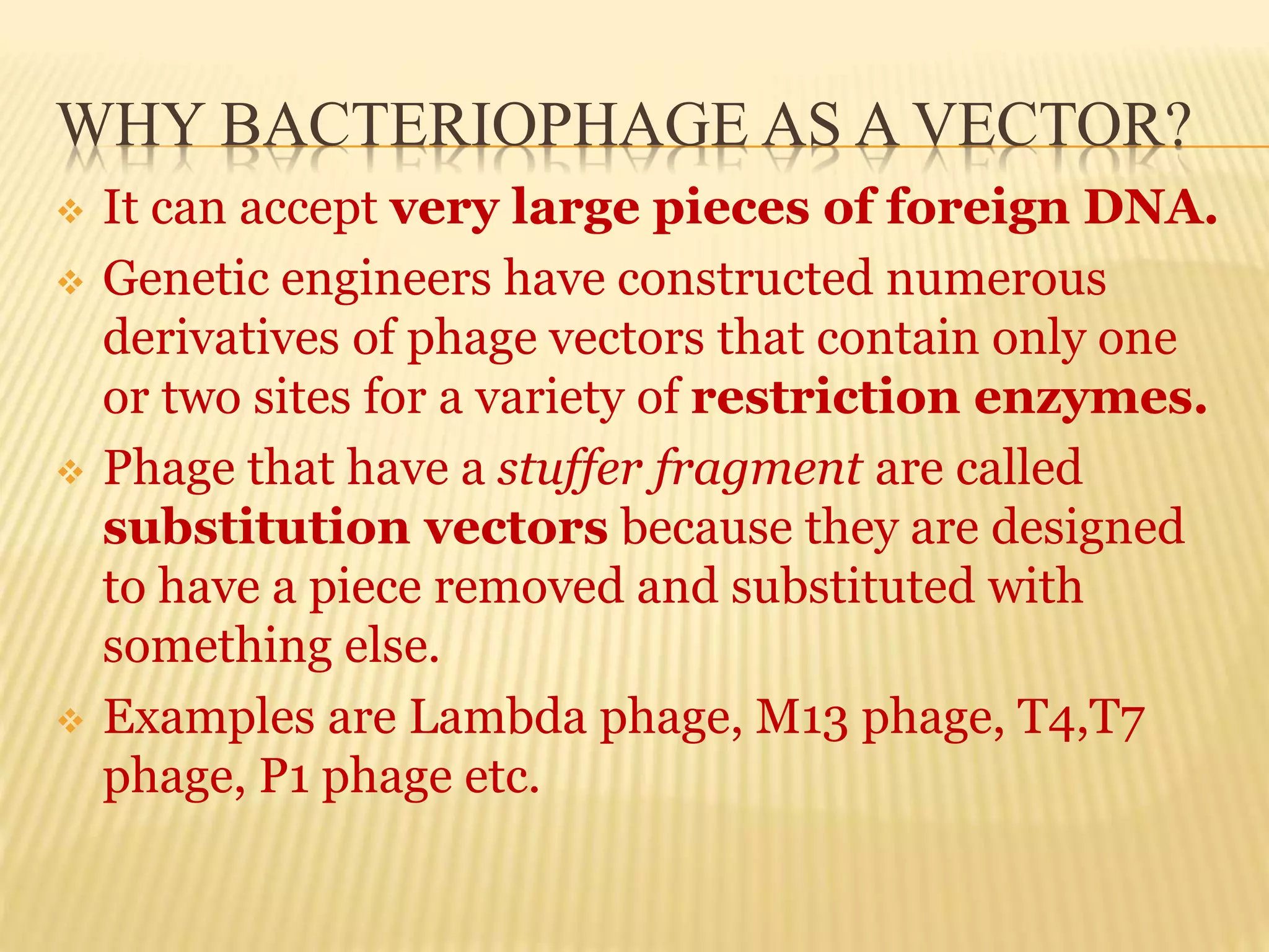 Bacteriophage vectors | PPTX