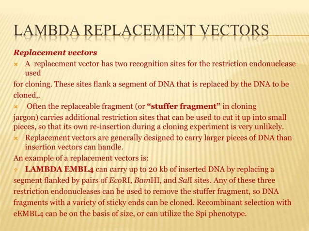 Bacteriophage vectors | PPTX | Biological Sciences | Science