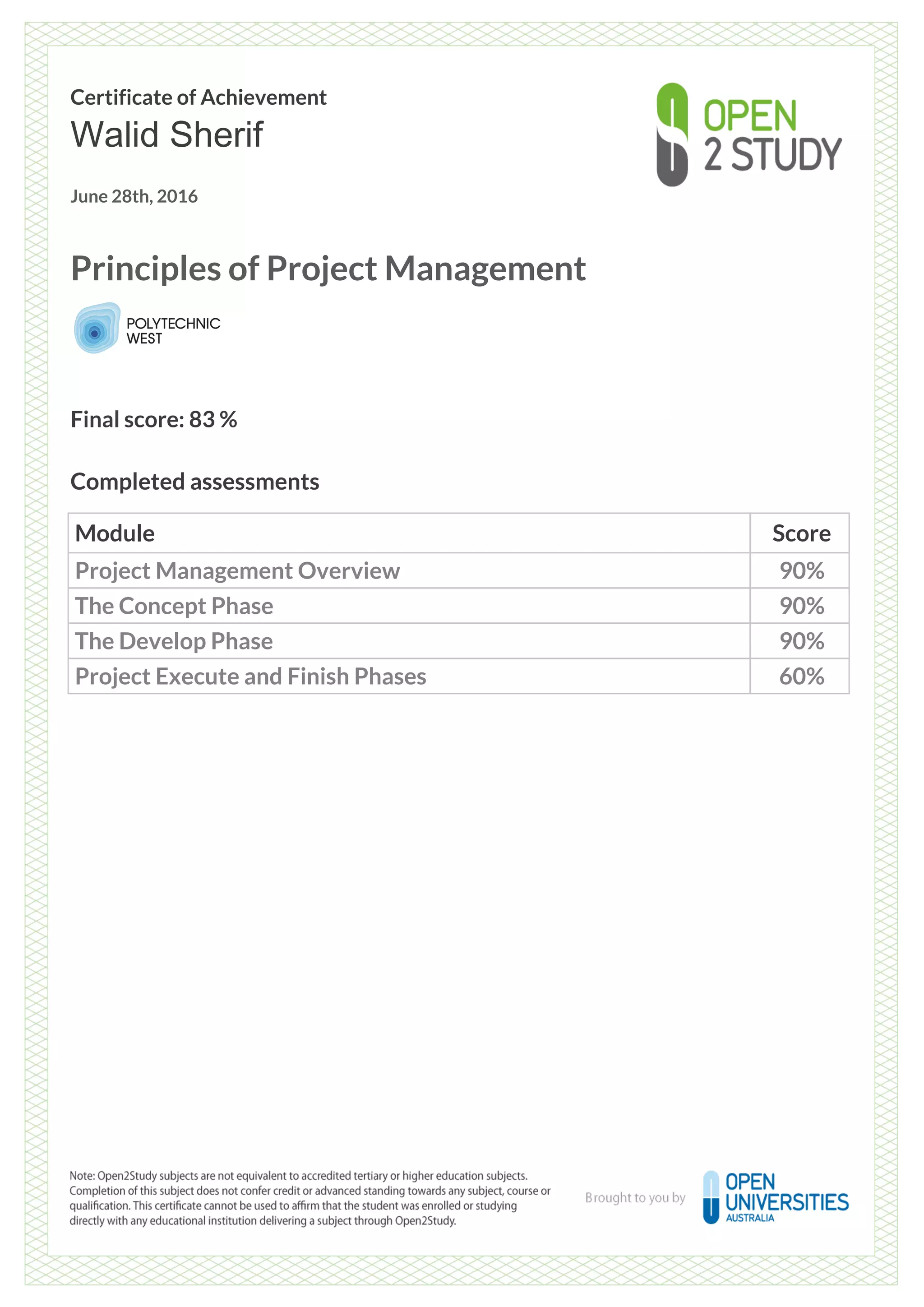 Subject_Certificate_30_June_2016(1) | PDF