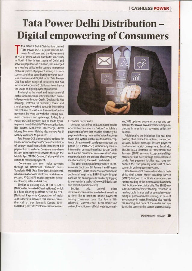 Badalta bharat tata power delhi distribution digital empowering of consumers | PDF