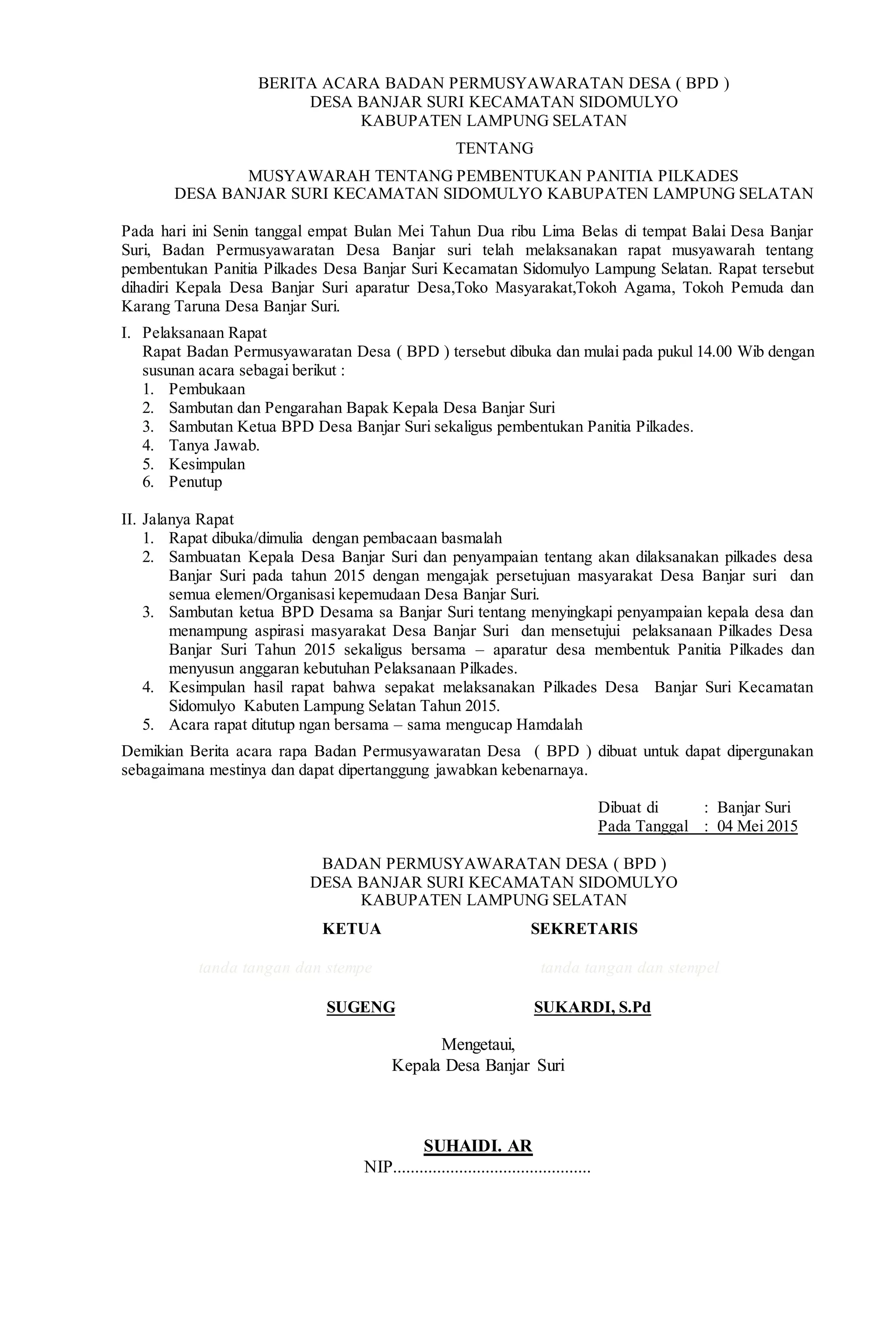 Badan permusyawaratan desa Banjar Suri | DOCX