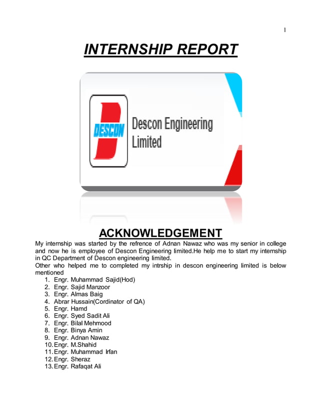 descon internship report | DOCX