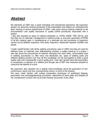 descon internship report | DOCX