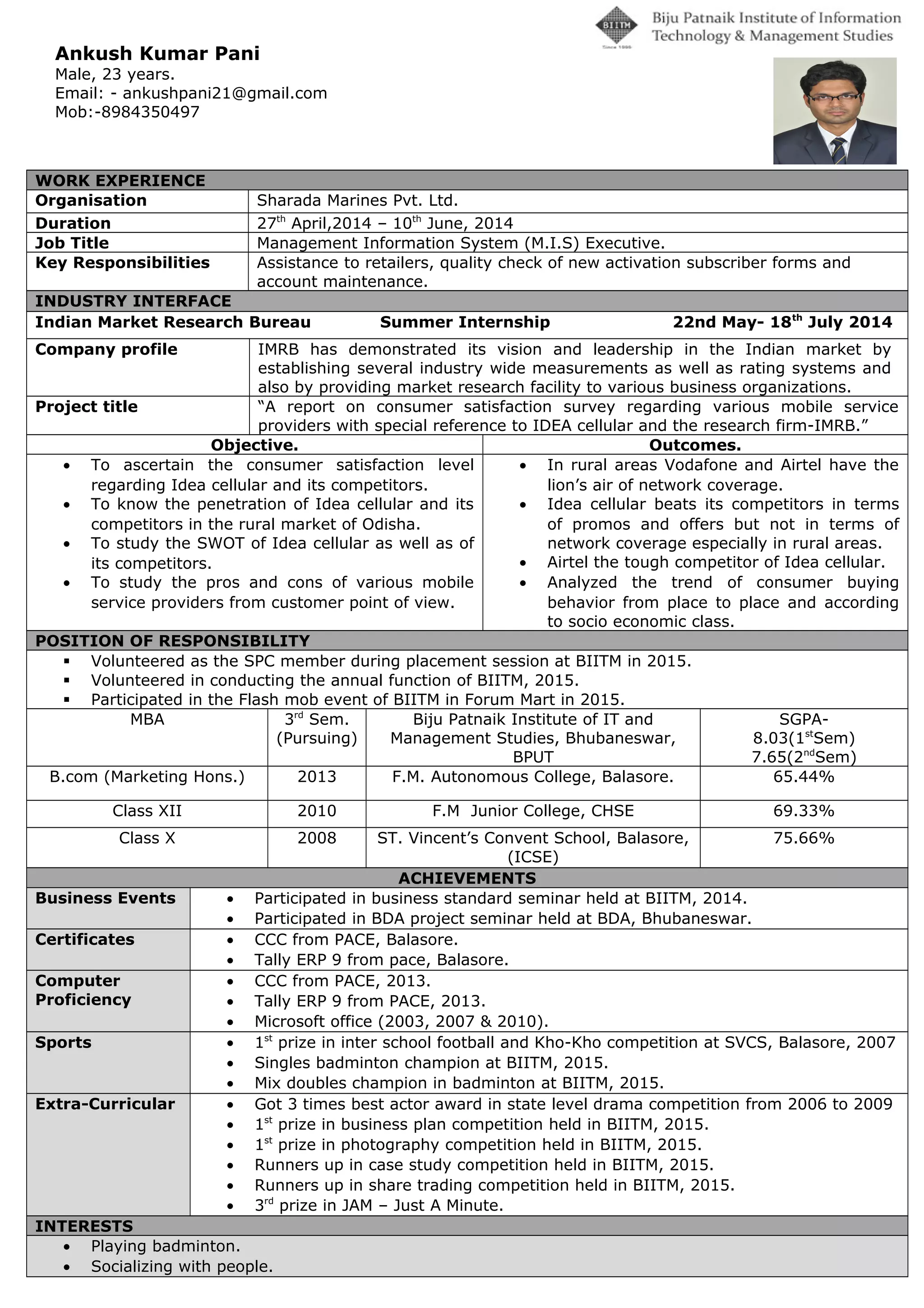 Ankush Kumar Pani with photo | DOC