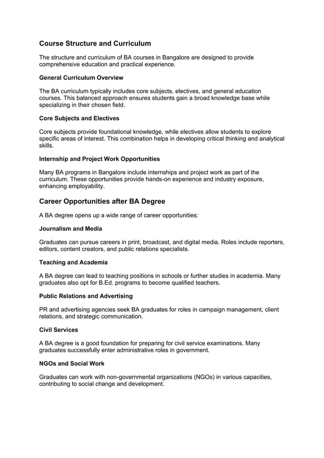 Ba Degree Courses In Bangalore Karnataka Pdf