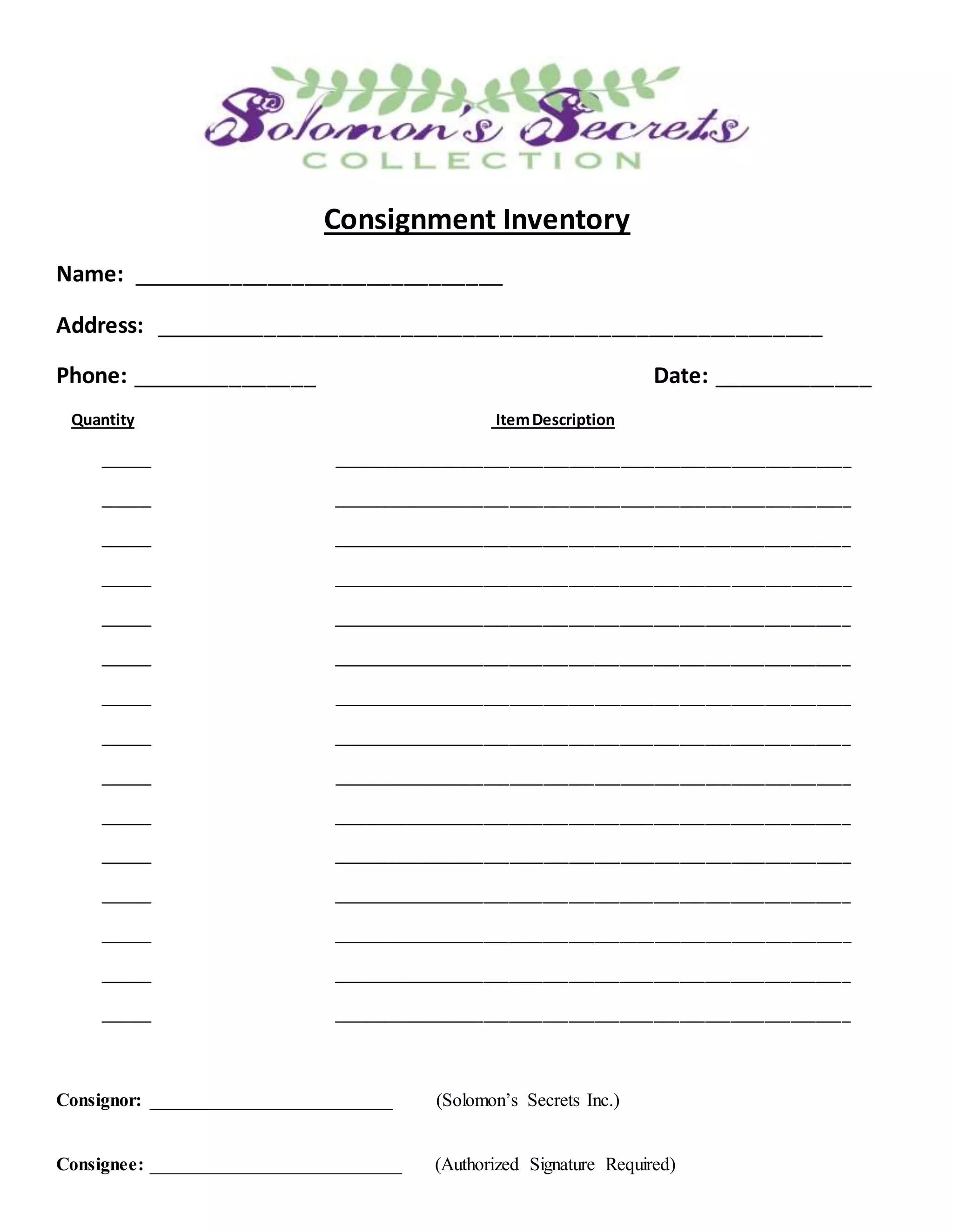 Solomnon Secret RETAIL CONSIGNMENT CONTRACT | DOCX