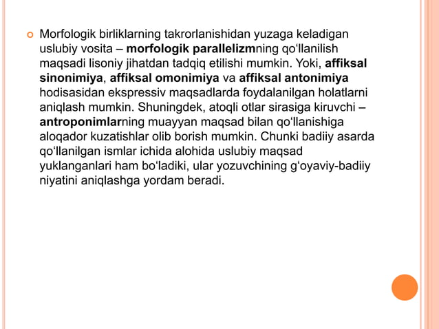 Badiiy matnning morfologik xususiyatlari_Yuldosheva_Durdona.pptx