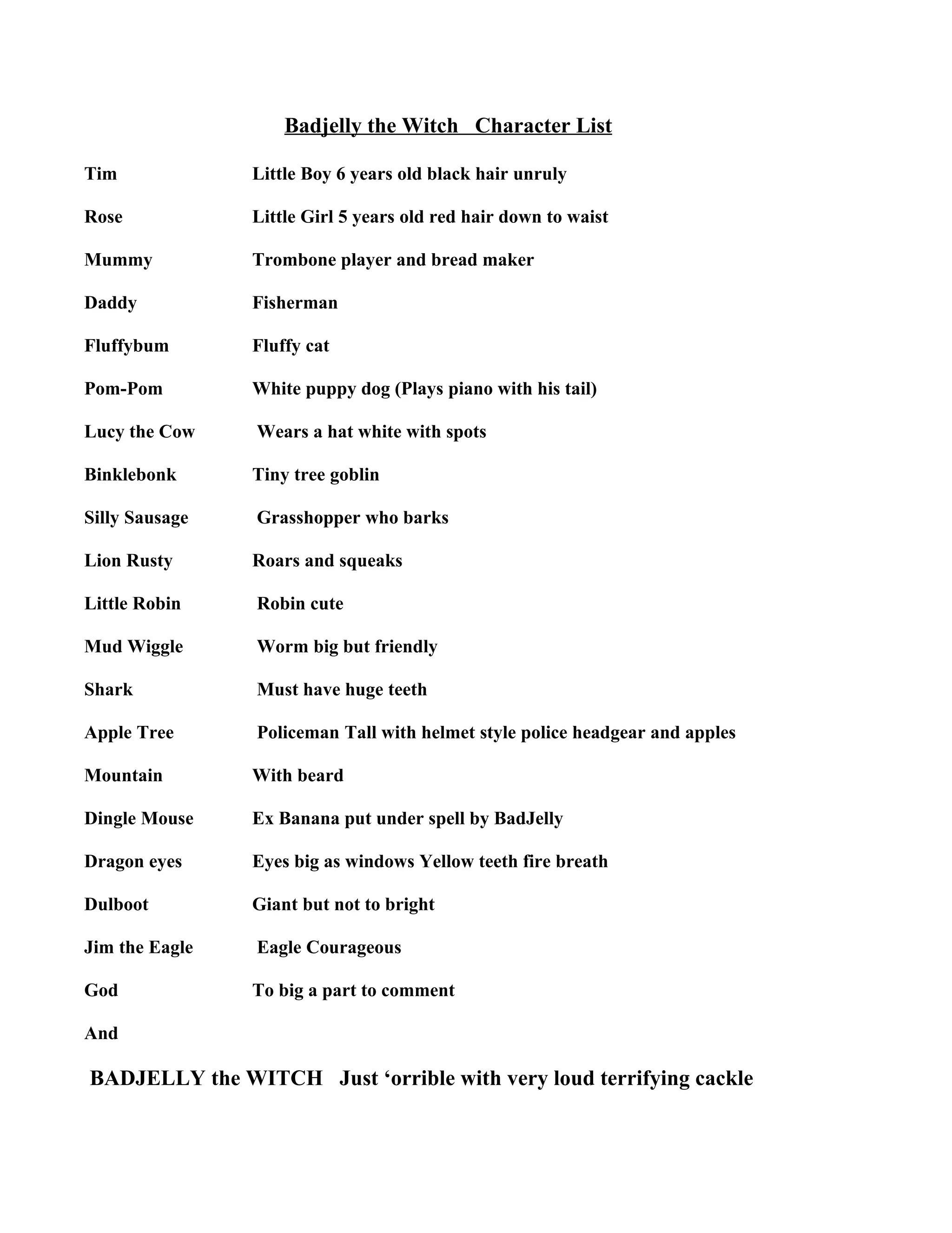 Badjelly the witch character list | DOC