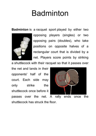Badmintion project 2 | PDF