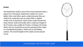 BADMINTON.pptx(different parts of badminton and hand practices) | PPT