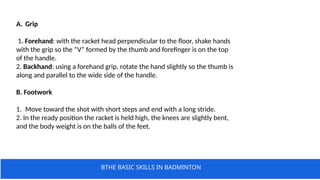 BADMINTON.pptx(different parts of badminton and hand practices) | PPTX