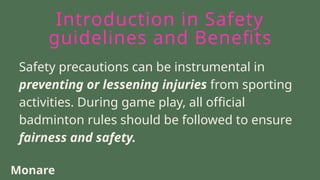 Badminton Lesson 2: Safety Guidelines and Benefits And Equipment | PPTX