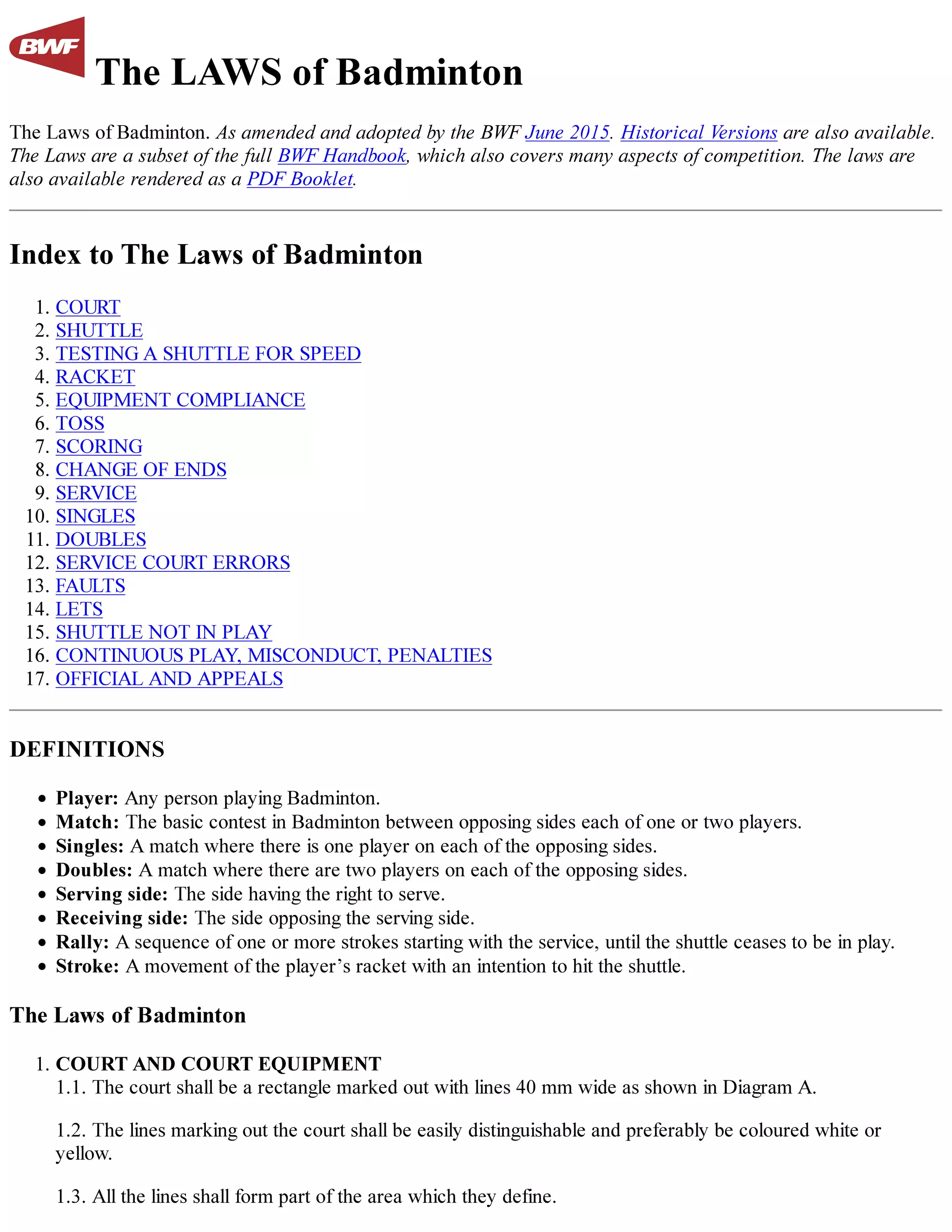 Badminton rules booklet | PDF