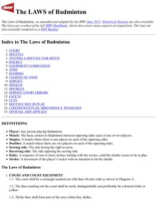 Badminton rules booklet | PDF