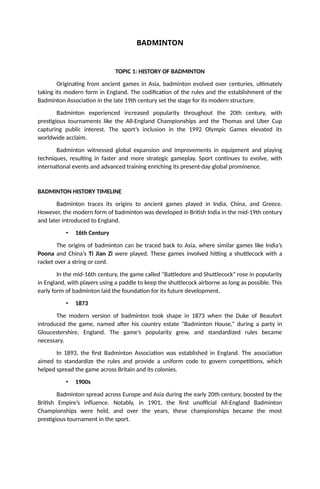 PATHFIT 4: Individual & Team Sports- Badminton | DOCX