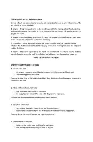 PATHFIT 4: Individual & Team Sports- Badminton | DOCX