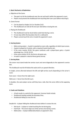 PATHFIT 4: Individual & Team Sports- Badminton | DOCX
