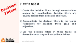 Kanban India 2022 | Badre Srinivasan | Culture Hack# - Decision Filters ...